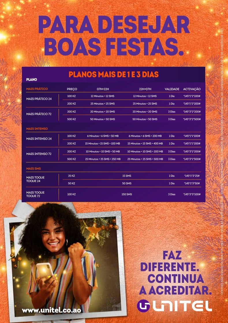 UNITEL Lança CAMPANHA PLANOS Mais 1 e 3 Dias - PlatinaLine